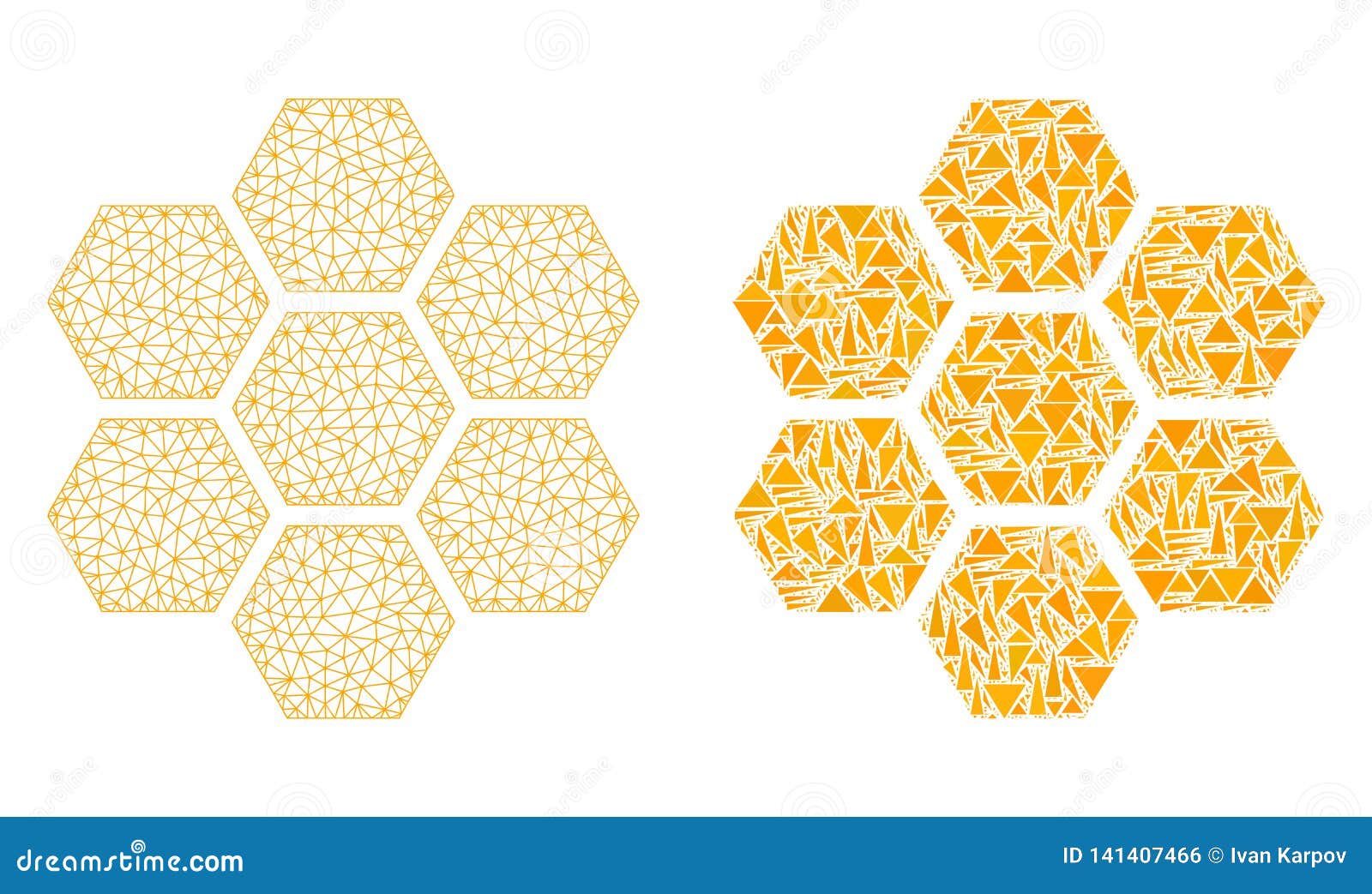 Polygonal 2D Mesh Honeycombs and Mosaic Icon Stock Vector ...