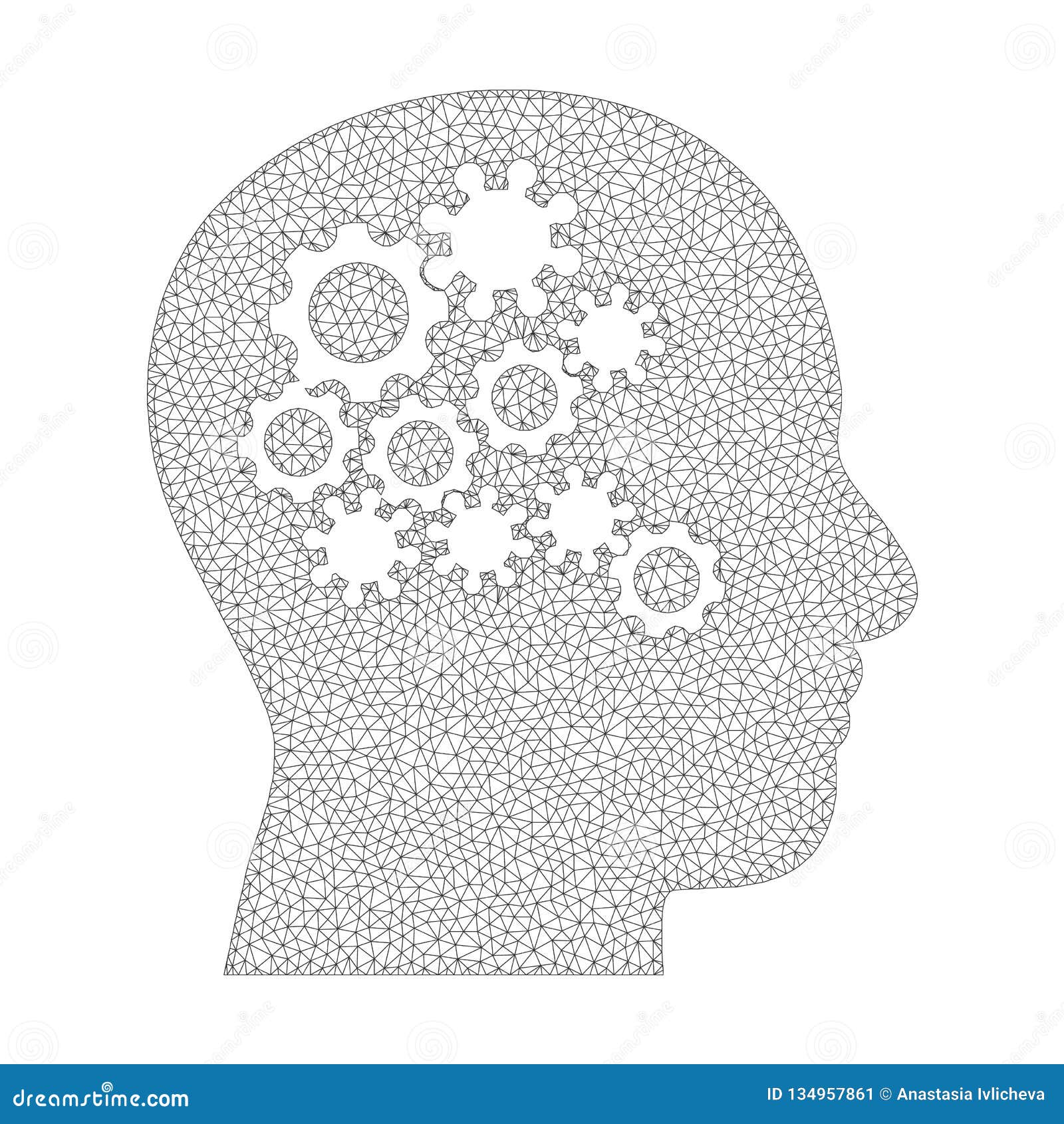 Mesh Vector Human Mind Gears Icon Stock Vector - Illustration of grey ...