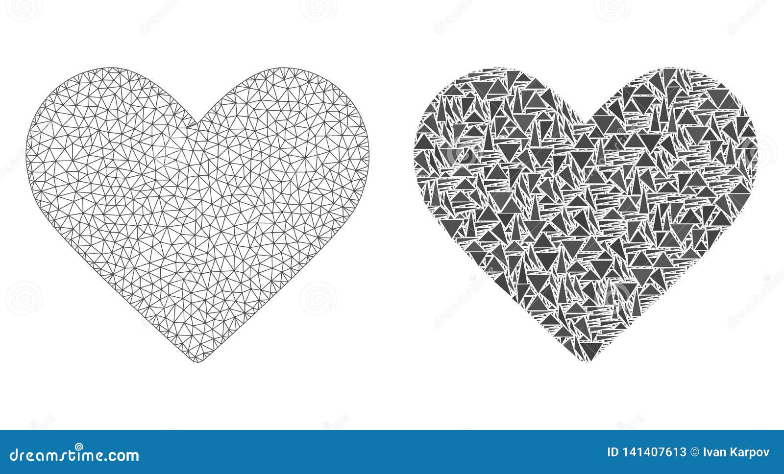 Polygonal Network Mesh Love Heart and Mosaic Icon Stock Vector ...