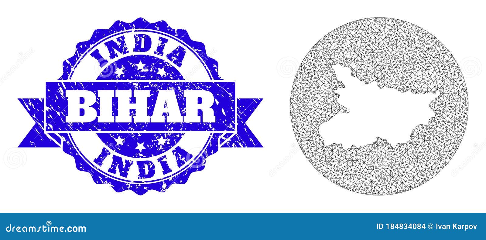 Wire Frame Mesh Round Hole Map of Bihar State with Distress Stamp Stock ...