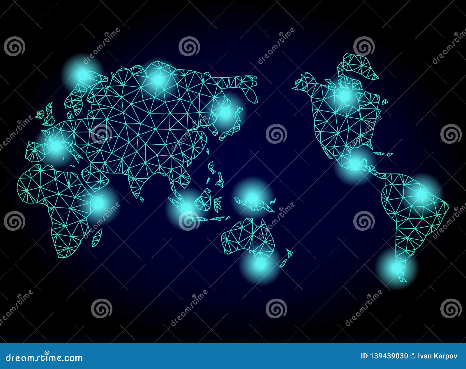 Polygonal 2D Mesh Map of Earth with Light Spots Stock Vector ...