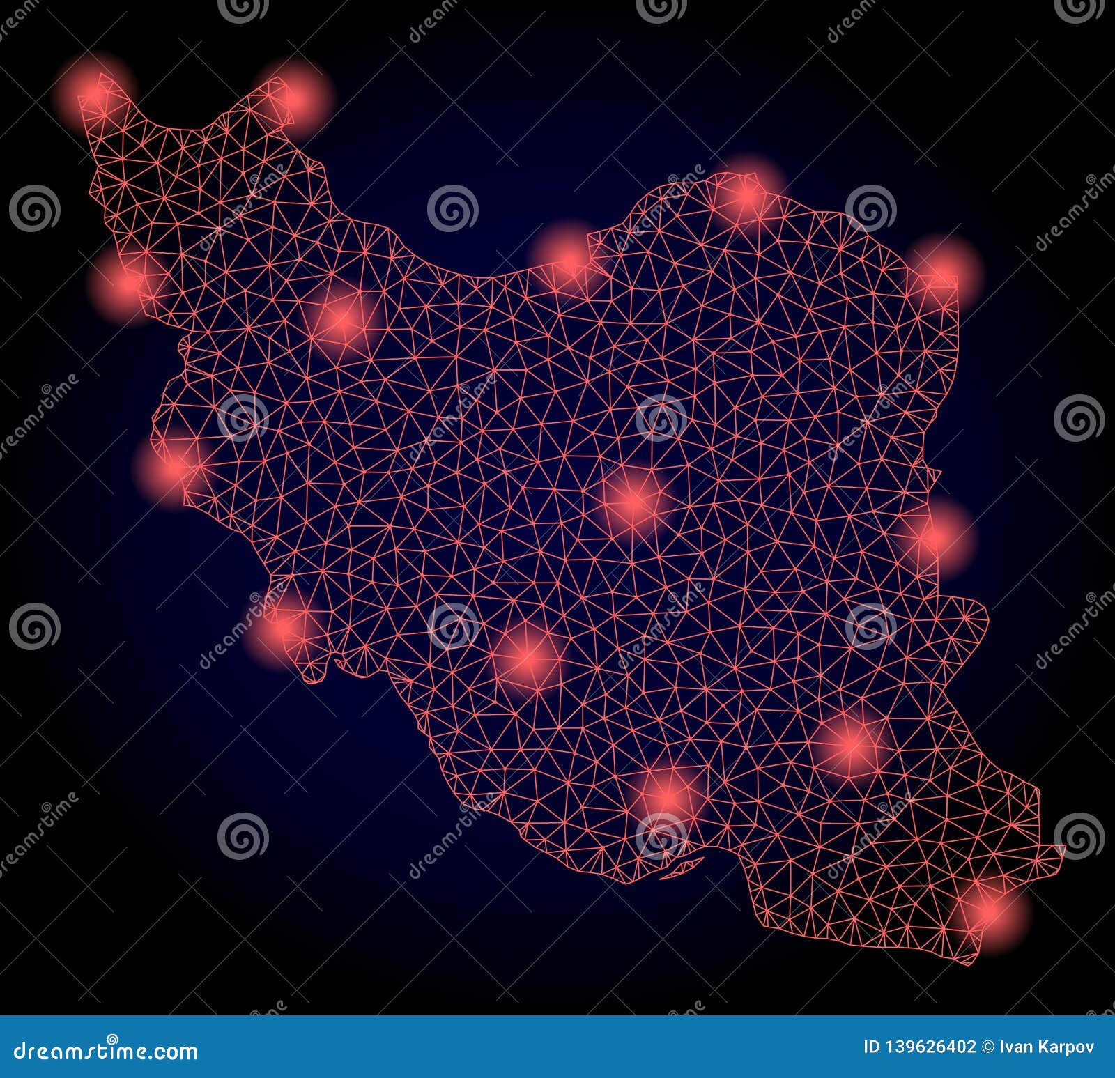 Polygonal 2D Mesh Map of Iran with Red Light Spots Stock Vector ...