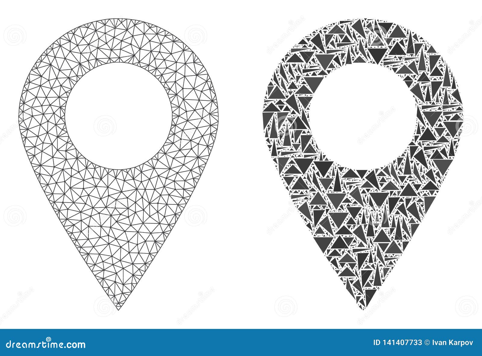 Polygonal Network Mesh Map Marker and Mosaic Icon Stock Vector ...