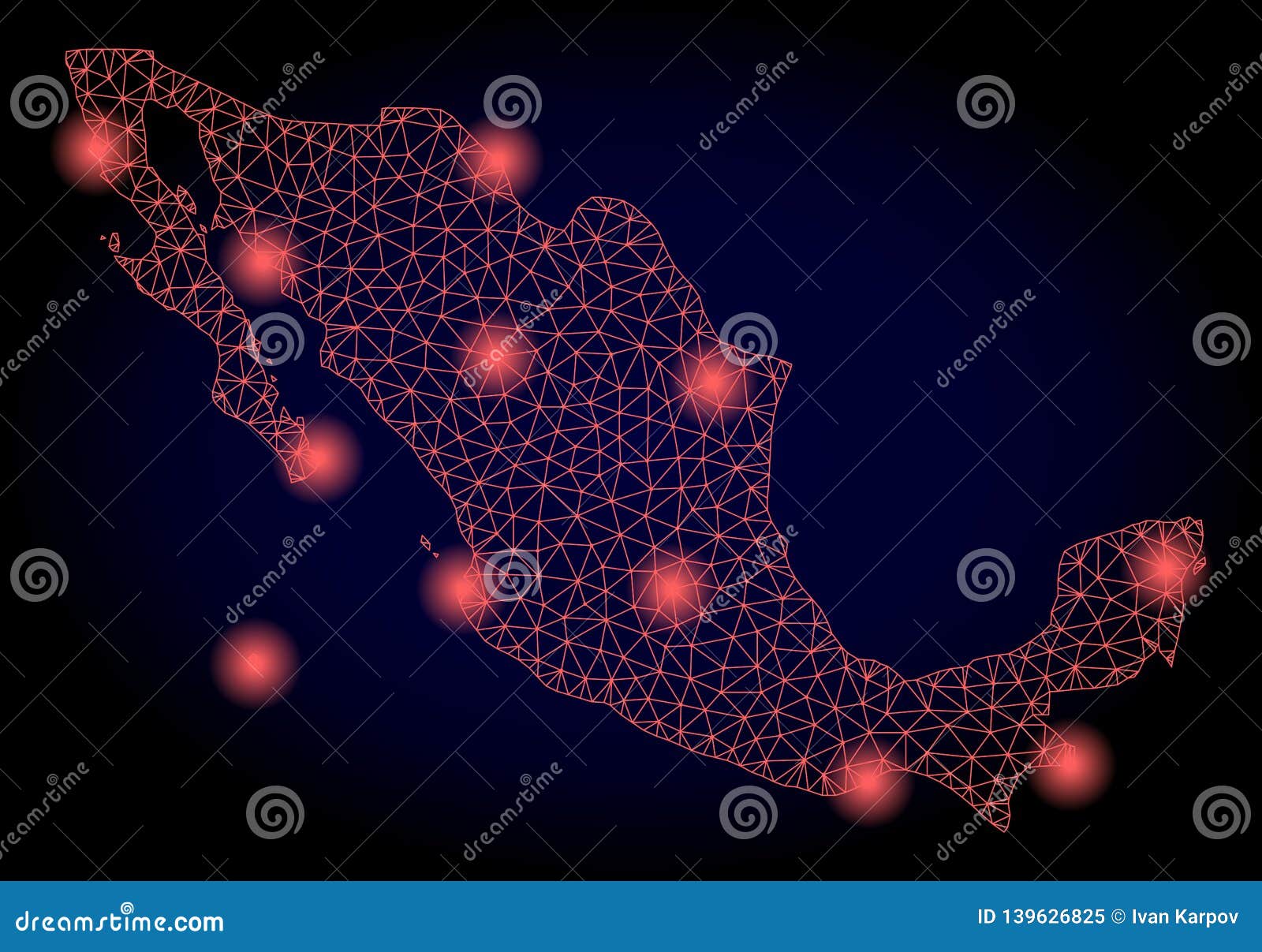 Polygonal 2D Mesh Map of Mexico with Red Light Spots Stock Vector ...