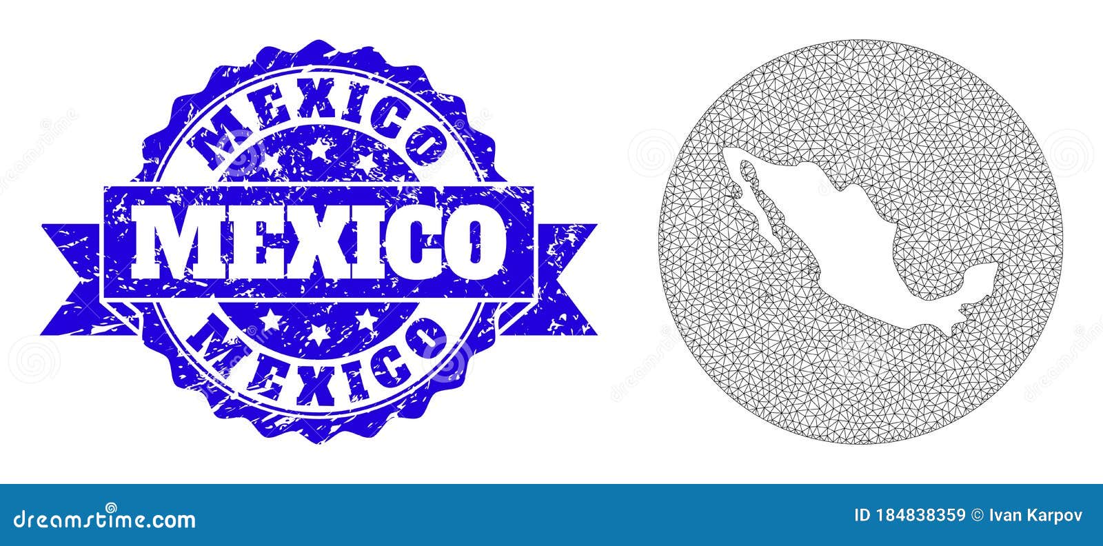 Wire Frame Mesh Round Stencils Map of Mexico with Grunge Stamp Stock ...