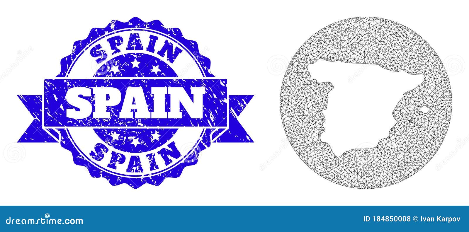 Network Mesh Round Stencils Map of Spain with Scratched Stamp Stock ...