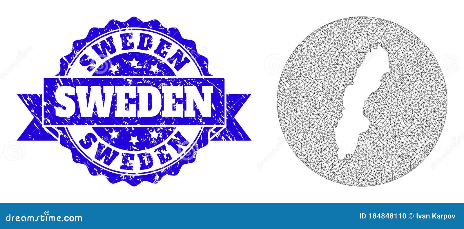 Wire Frame Mesh Round Hole Map of Sweden with Scratched Stamp Stock ...