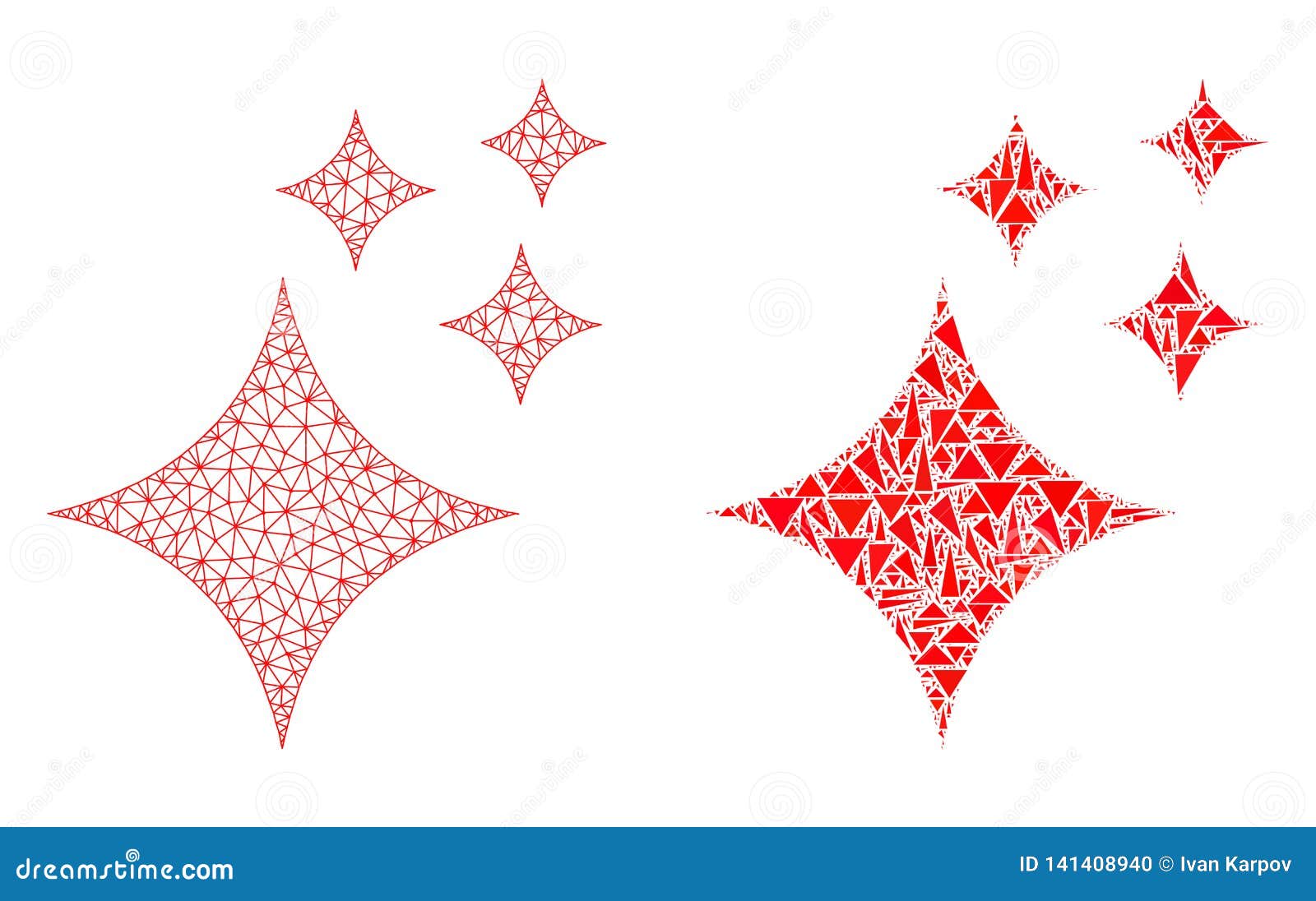 Polygonal 2D Mesh Shine Stars and Mosaic Icon Stock Vector ...
