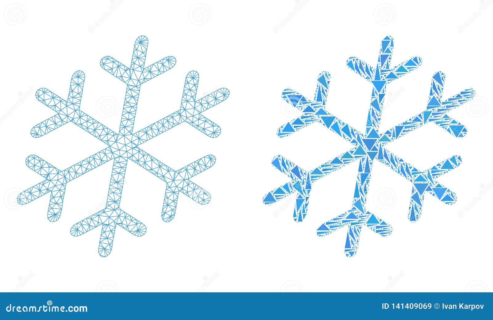 Polygonal Network Mesh Snowflake and Mosaic Icon Stock Vector ...