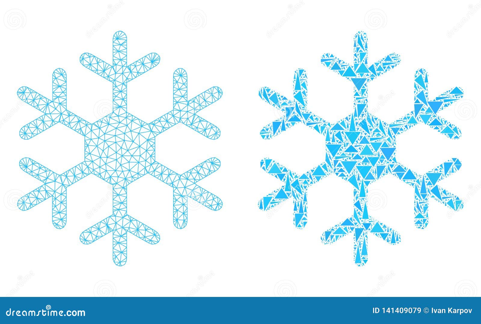 Polygonal Wire Frame Mesh Snowflake and Mosaic Icon Stock Vector ...