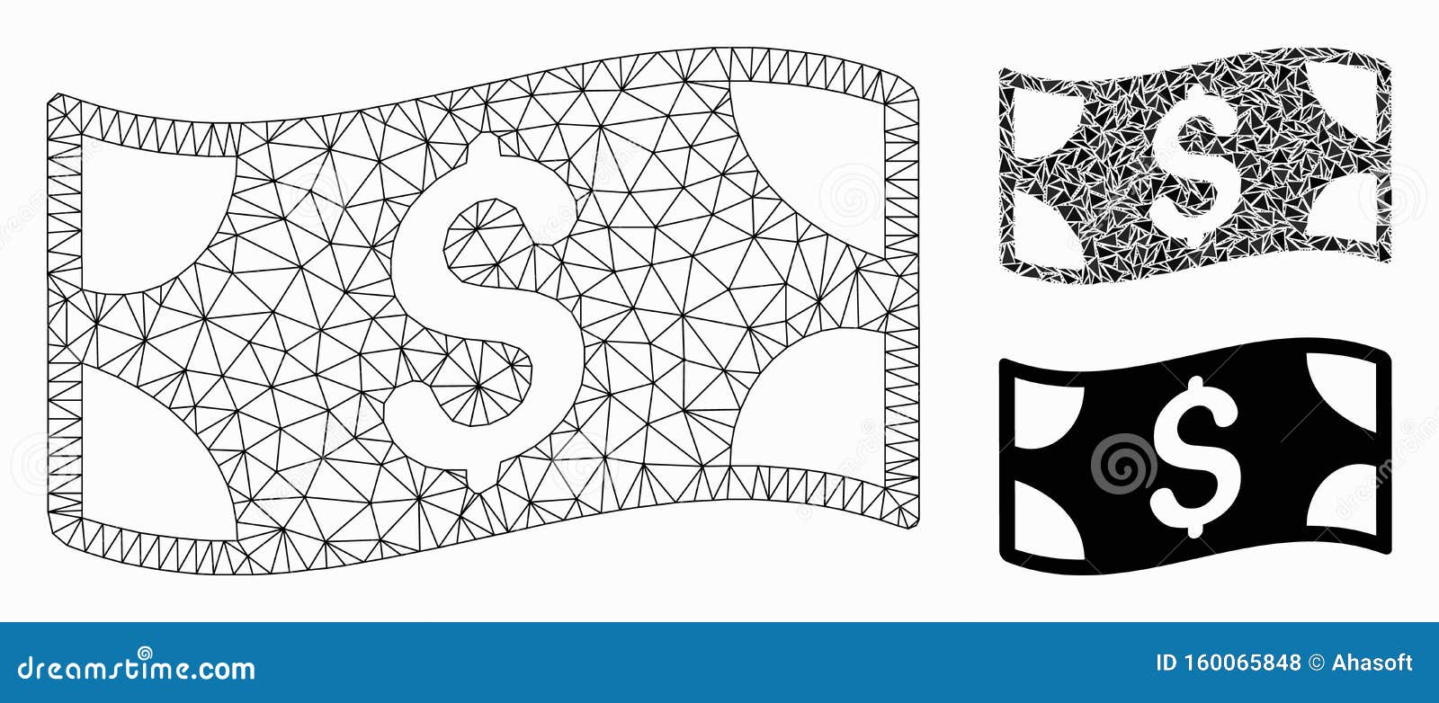 Waving Dollar Banknote Vector Mesh 2D Model and Triangle Mosaic Icon ...