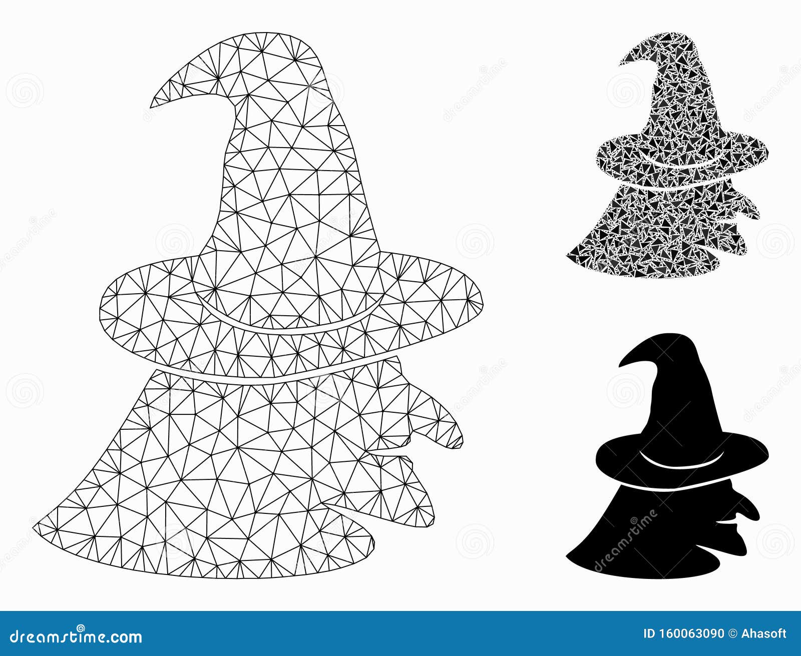 Witch Face Vector Mesh Wire Frame Model and Triangle Mosaic Icon Stock ...
