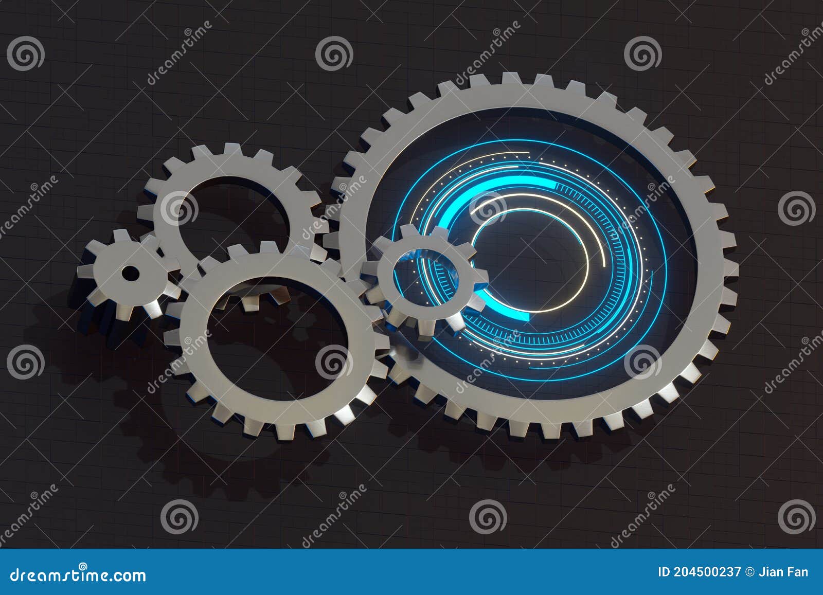 Meshing Mechanical Gears, Metallic Parts, 3d Rendering Stock ...