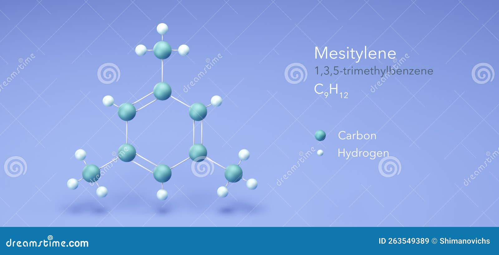 Mesitylene, Molecular Structures, 1,3,5-trimethylbenzene 3d Model ...
