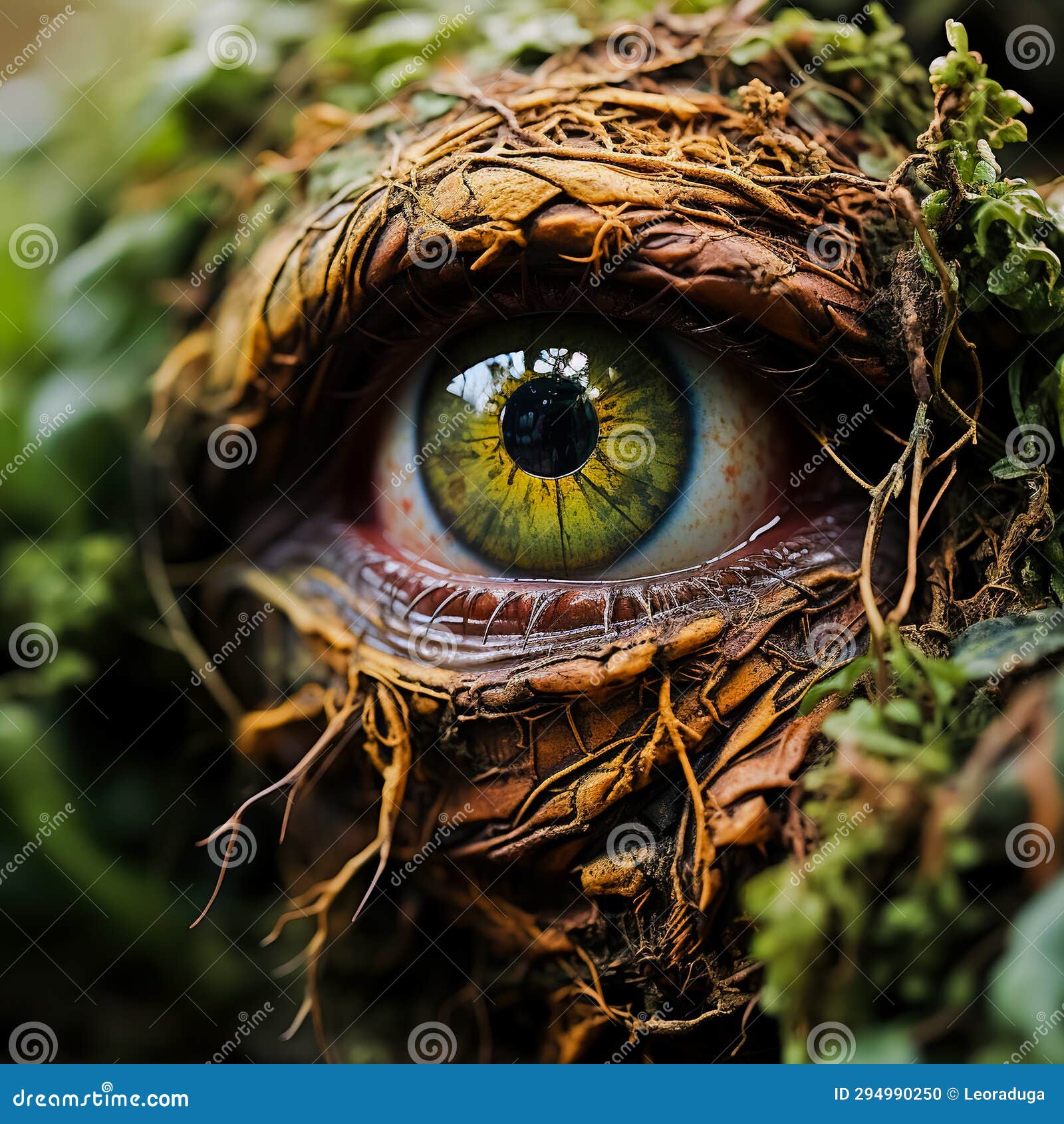 A Mesmerize Eye Peeking through a Lush Green Cover Stock Illustration ...