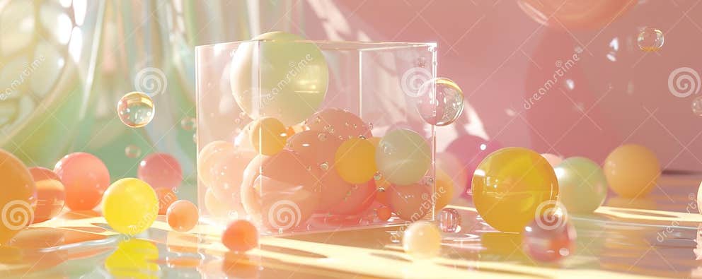 Abstract 3D Rendering of Colorful Spheres in a Transparent Cube in a ...