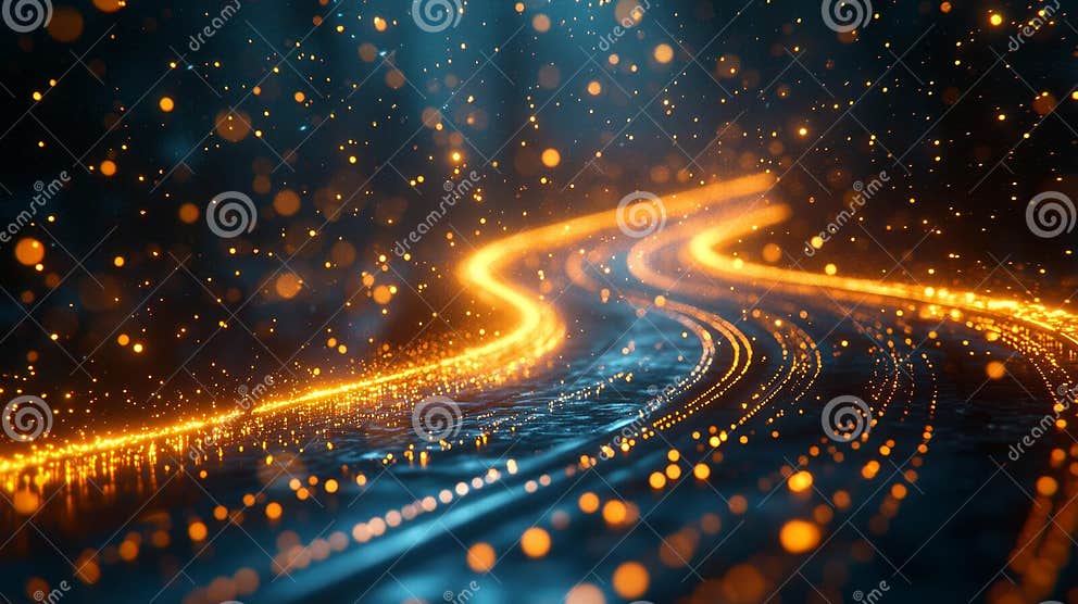 Abstract Digital Path with Glowing Orange Light Trails Generative AI ...