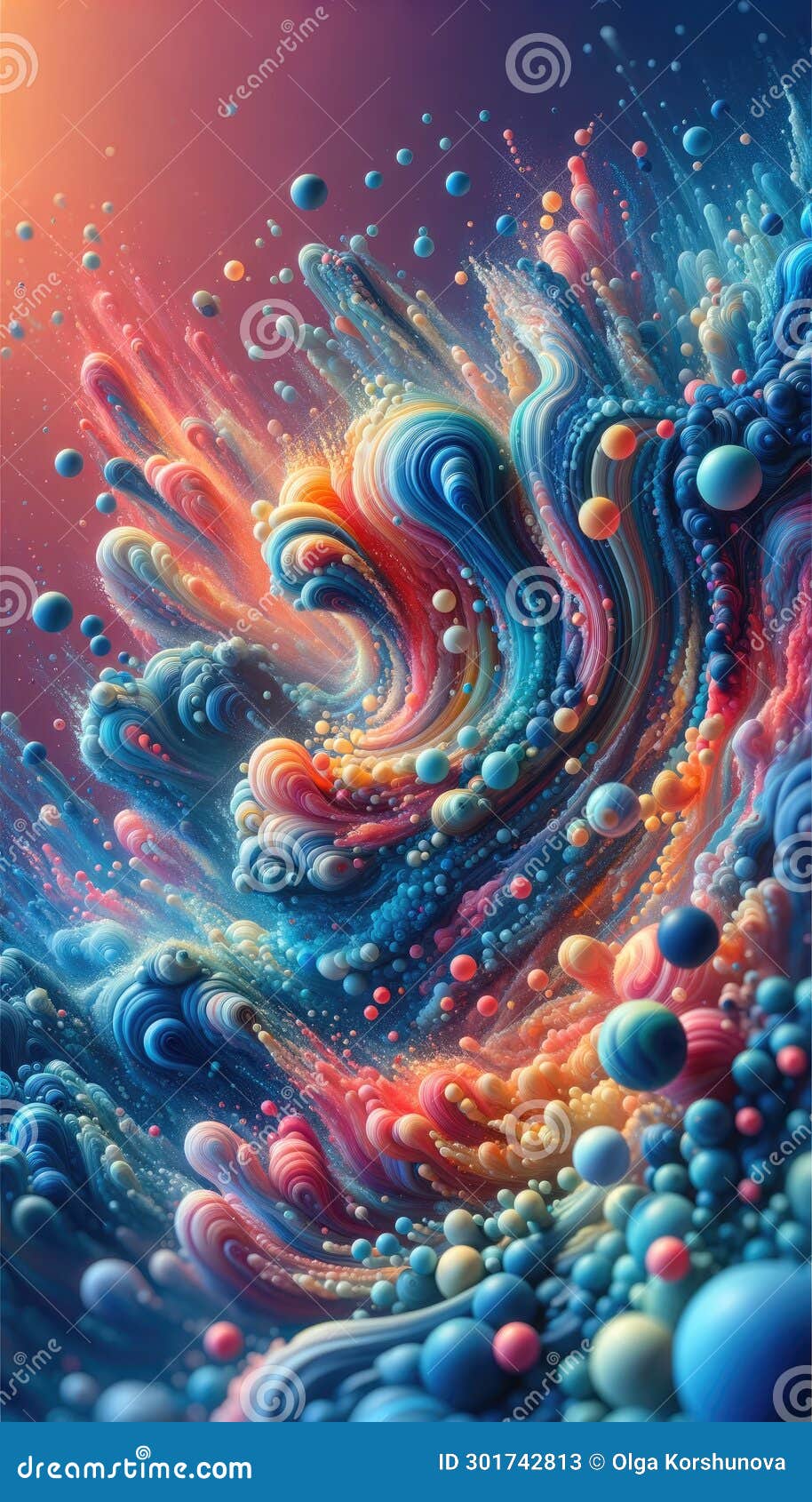 Mesmerizing Abstract Waves with Dynamic Swirls and Spheres Stock Image ...