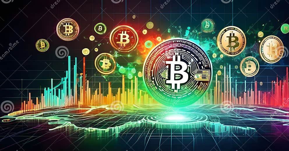 Bitcoin Circles Float in Dark Artistic Background with Visual Effect ...