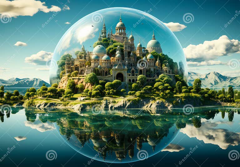 A Mesmerizing Bubble Encapsulating a Miniature Castle. a Large Bubble ...