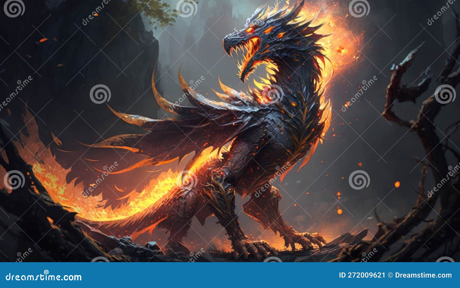 A Mesmerizing Creature of Fire Myth and Legend Alight Fantasy Art. AI ...