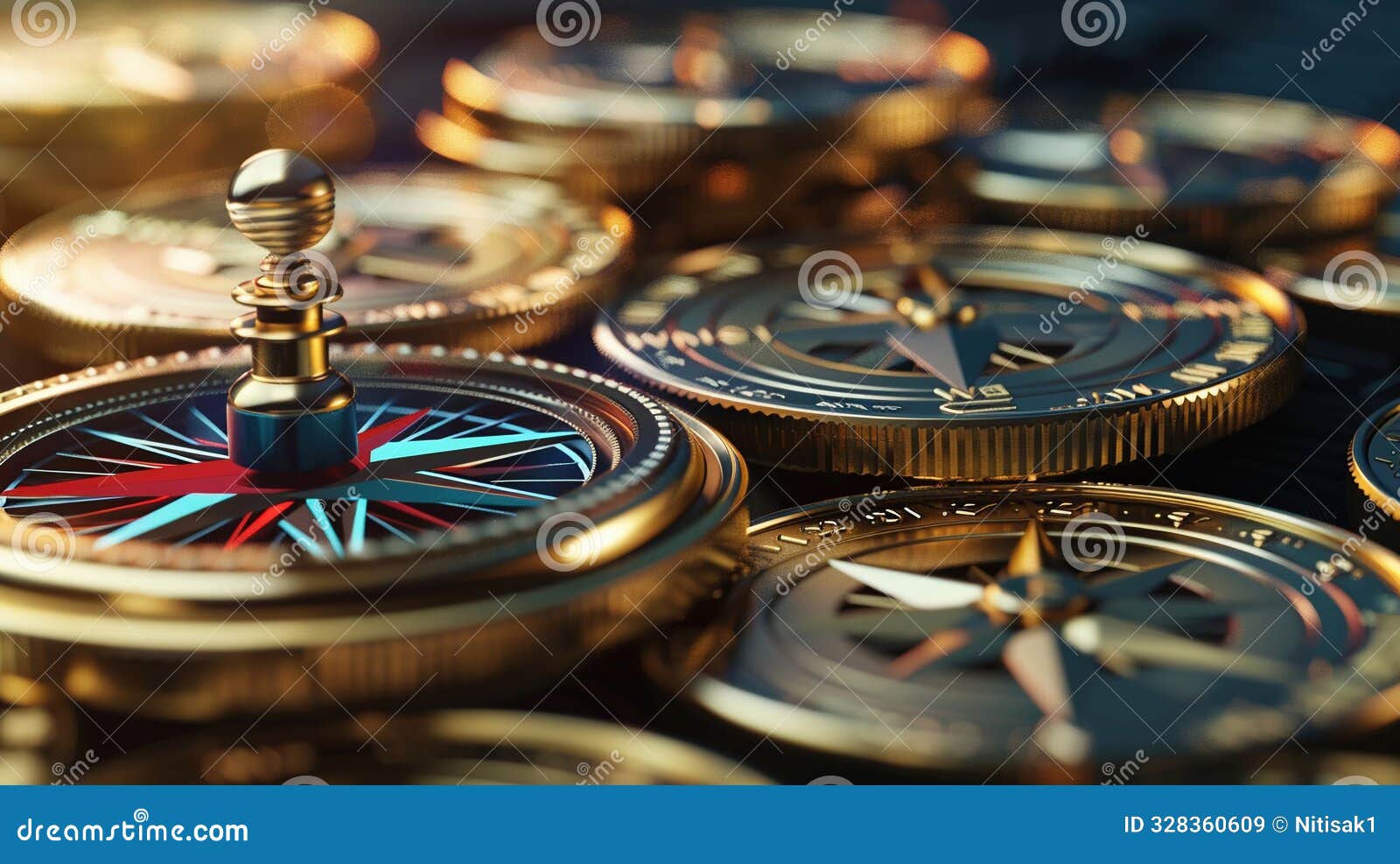 A Mesmerizing 3D Model of a Compass Pointing Towards a Stack of Gold ...
