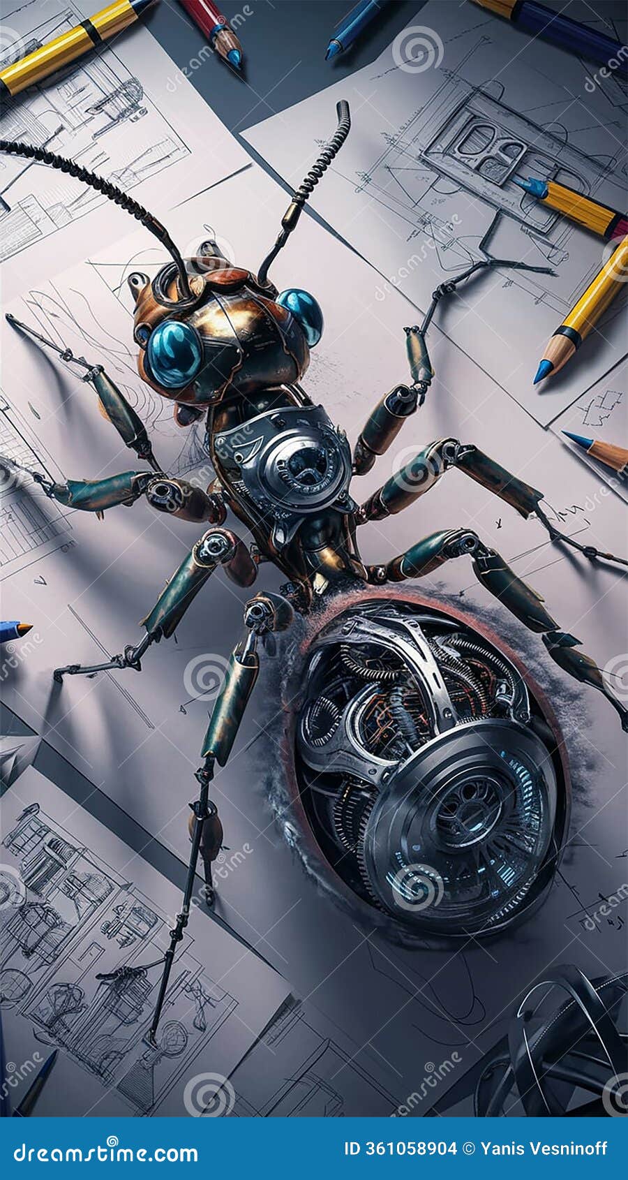 A Futuristic, Mechanical Ant, Meticulously Crafted from Metallic Parts ...