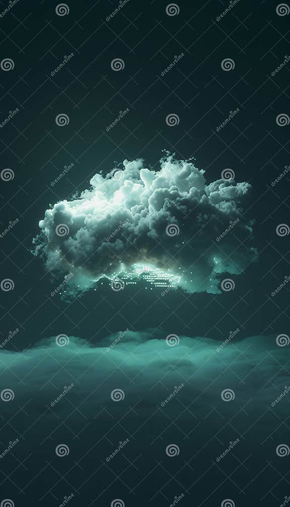 Mesmerizing Dark Green Cloud with Digital Data Illuminated by Soft ...