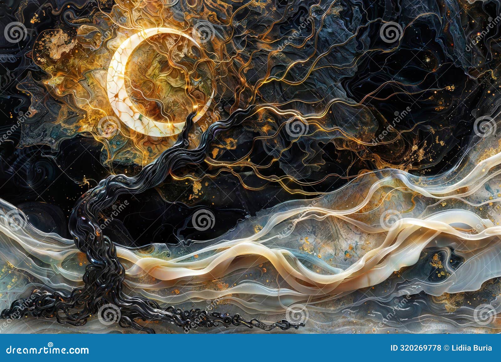 Crescent Moon & Tree Art, Generative Ai Stock Illustration ...