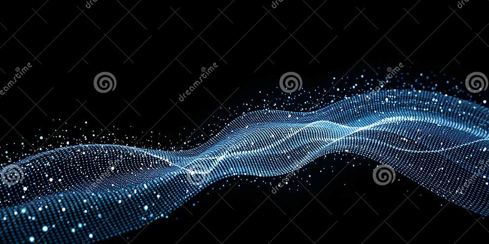 Digital Wave Pattern with Glowing Particles on a Dark Background Stock ...