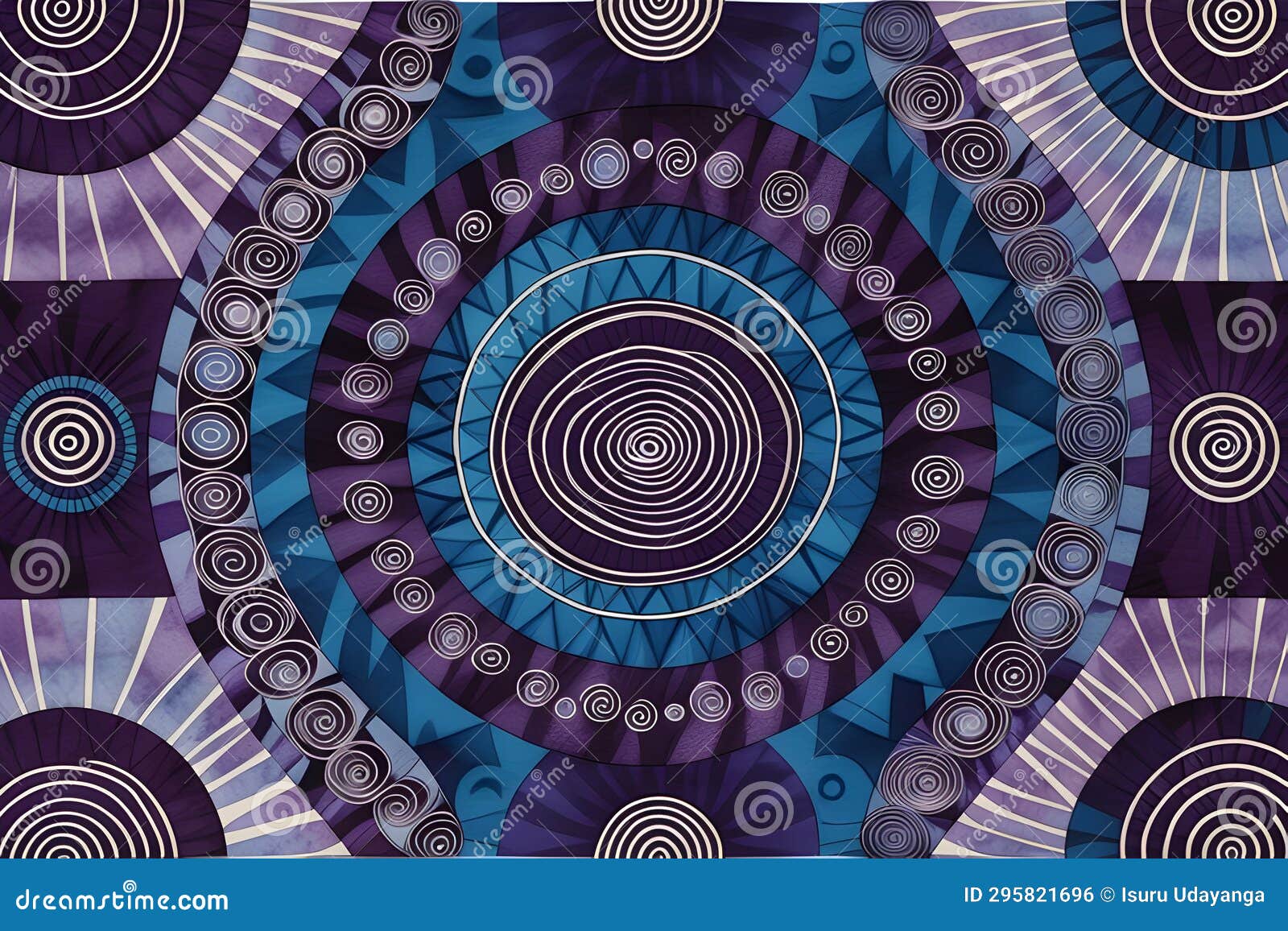 Purple Blue Geometric Abstract Art Spirals Diamonds Batik-Inspired Patterns Stock Illustration ...