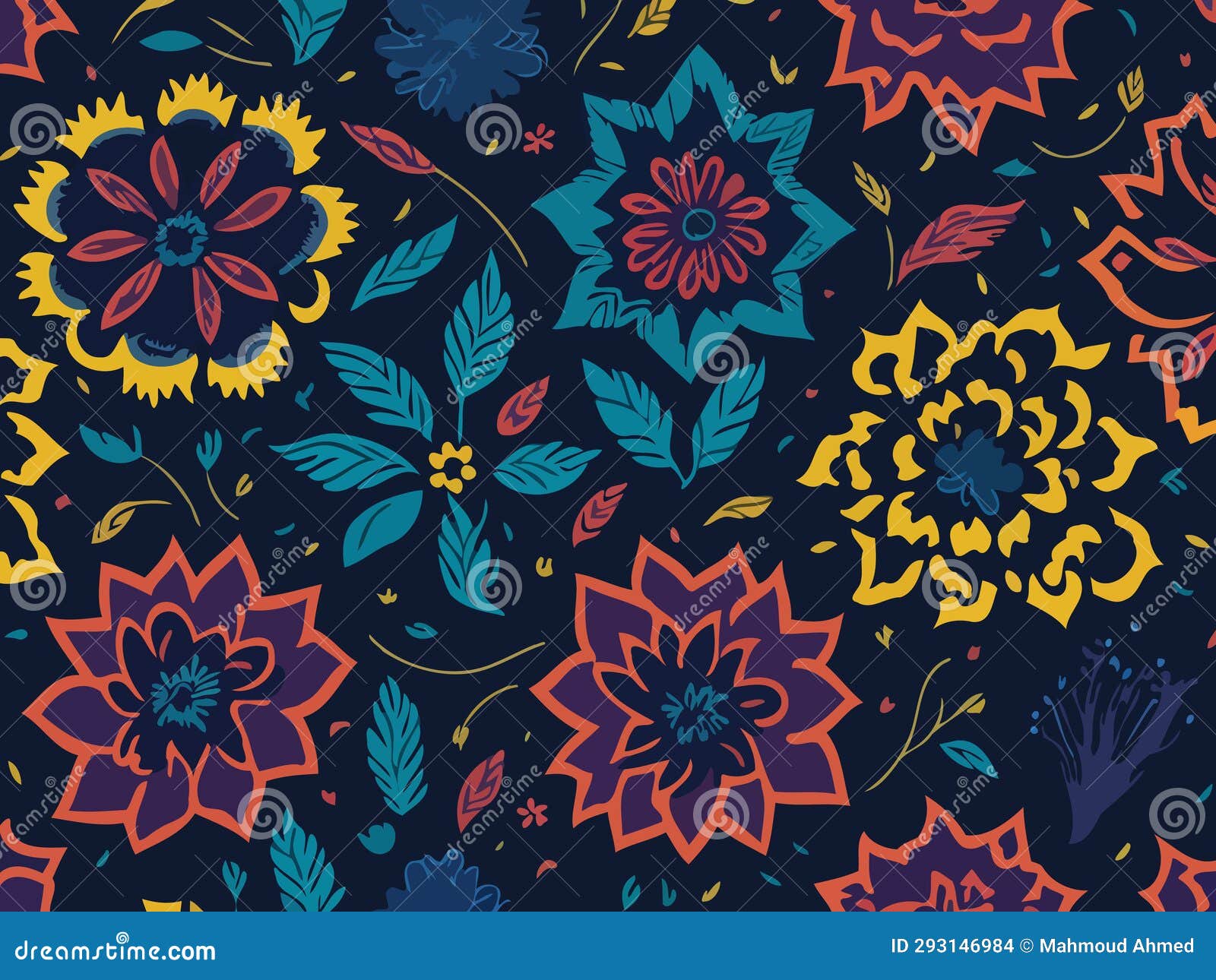 Whimsical Floral Pattern Illustration Stock Illustration - Illustration ...
