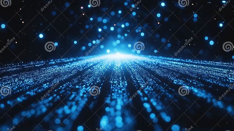 A Mesmerizing Display of Blue Matrix Code Cascading Down a Dark Screen, Creating a Captivating ...