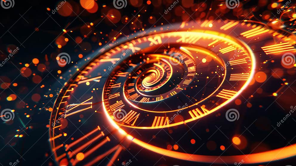 Mesmerizing Endless Spiral Clock, Abstract Concept of Time with Orange ...