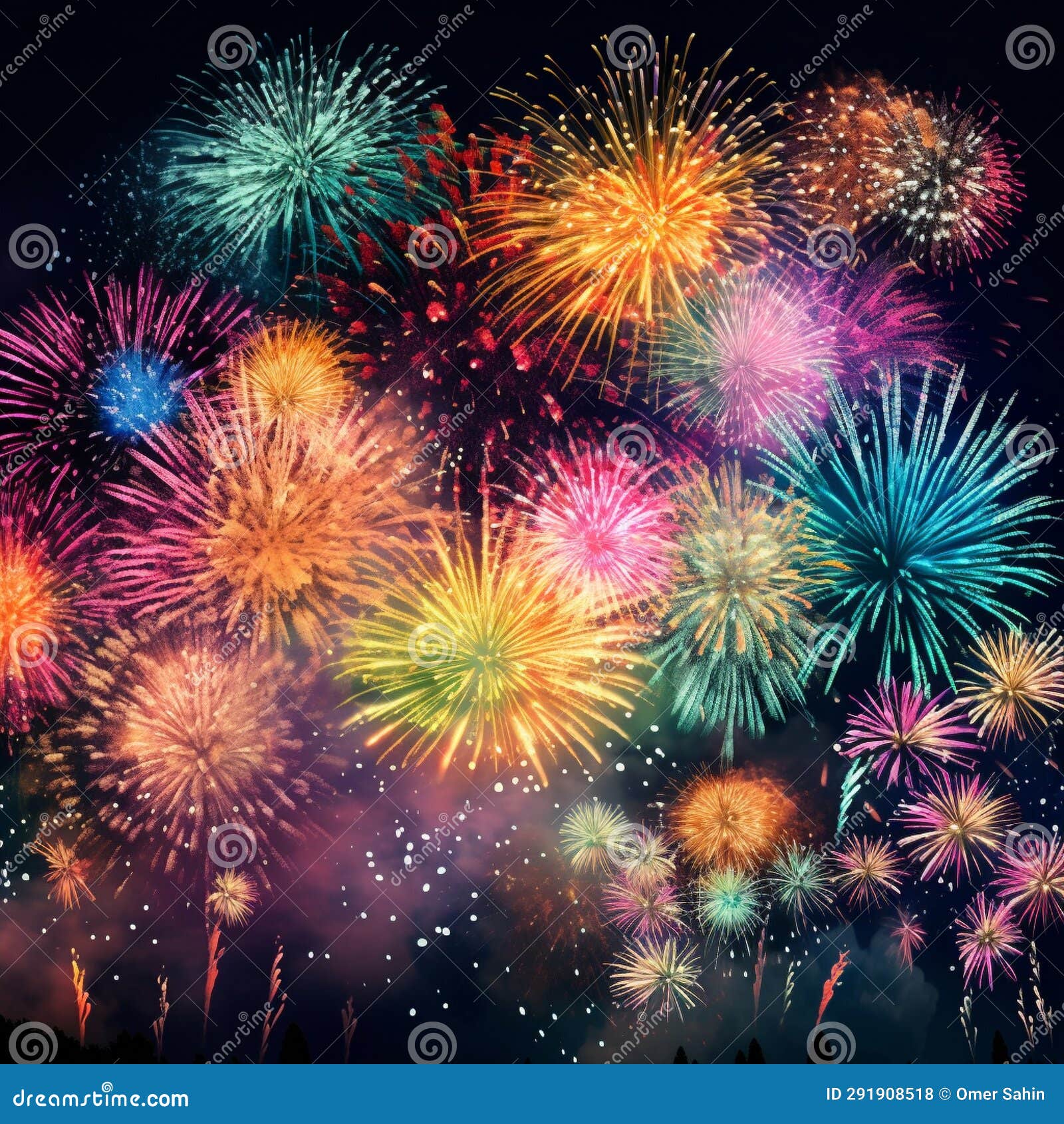 Mesmerizing Fireworks Display with Vibrant Colors, Intricate Patterns ...
