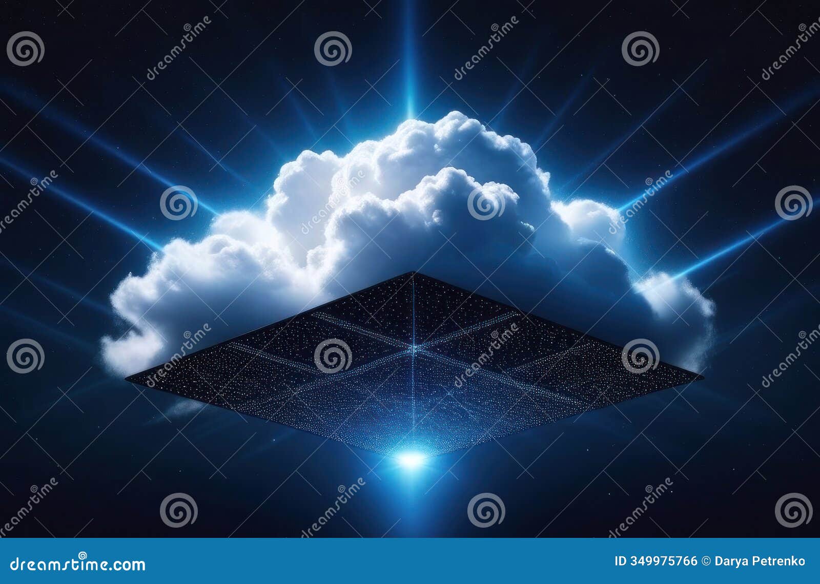 A Mesmerizing Futuristic Scene Featuring A Glowing Cloud With A Dazzling Sci-fi Geometric ...