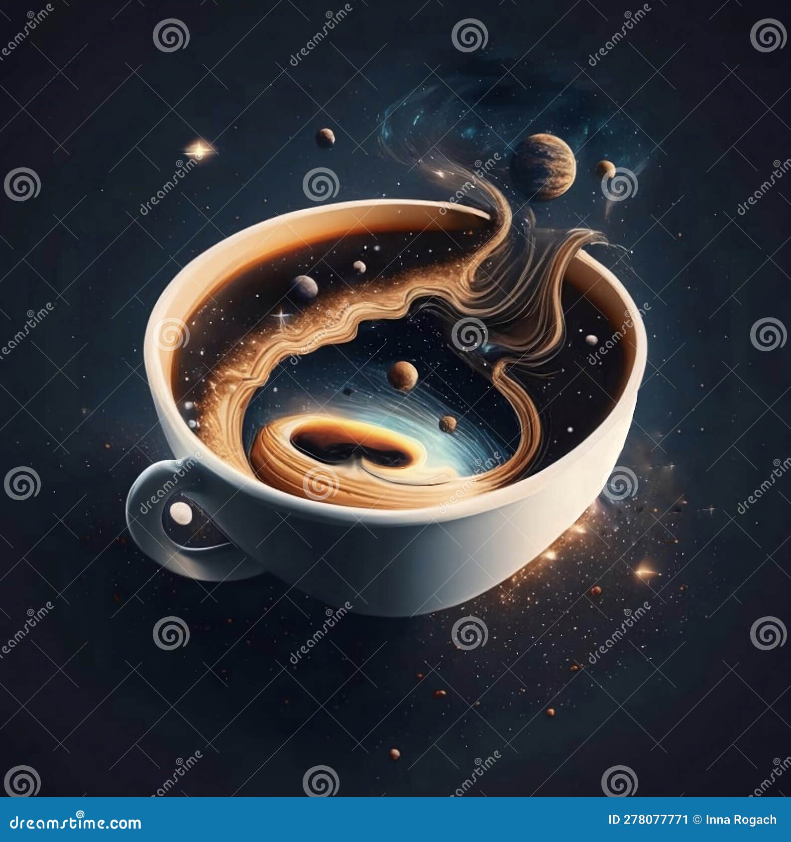 A Mesmerizing Illustration of a Coffee Cup Floating in Space, with a ...