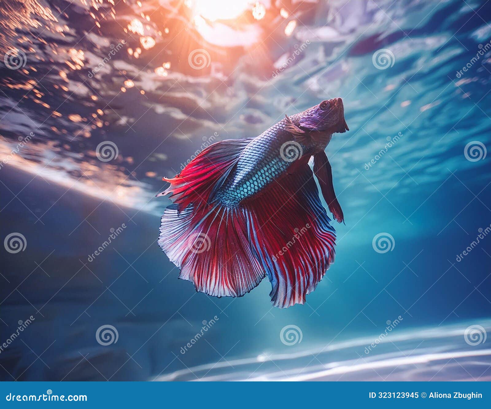 A Betta Fish in the Water with a Gorgeous Light Above the Surface Stock ...