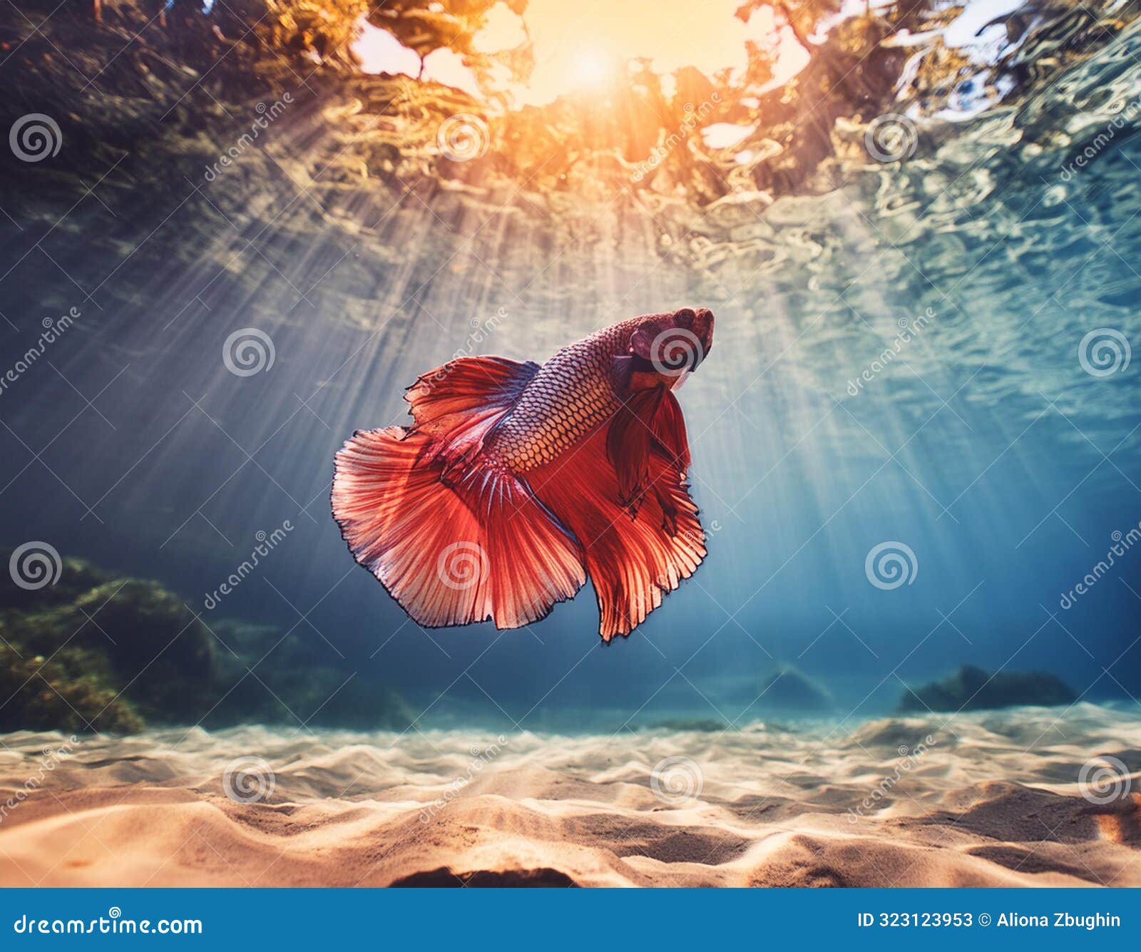 A Betta Fish in the Water with a Gorgeous Light Above the Surface Stock ...