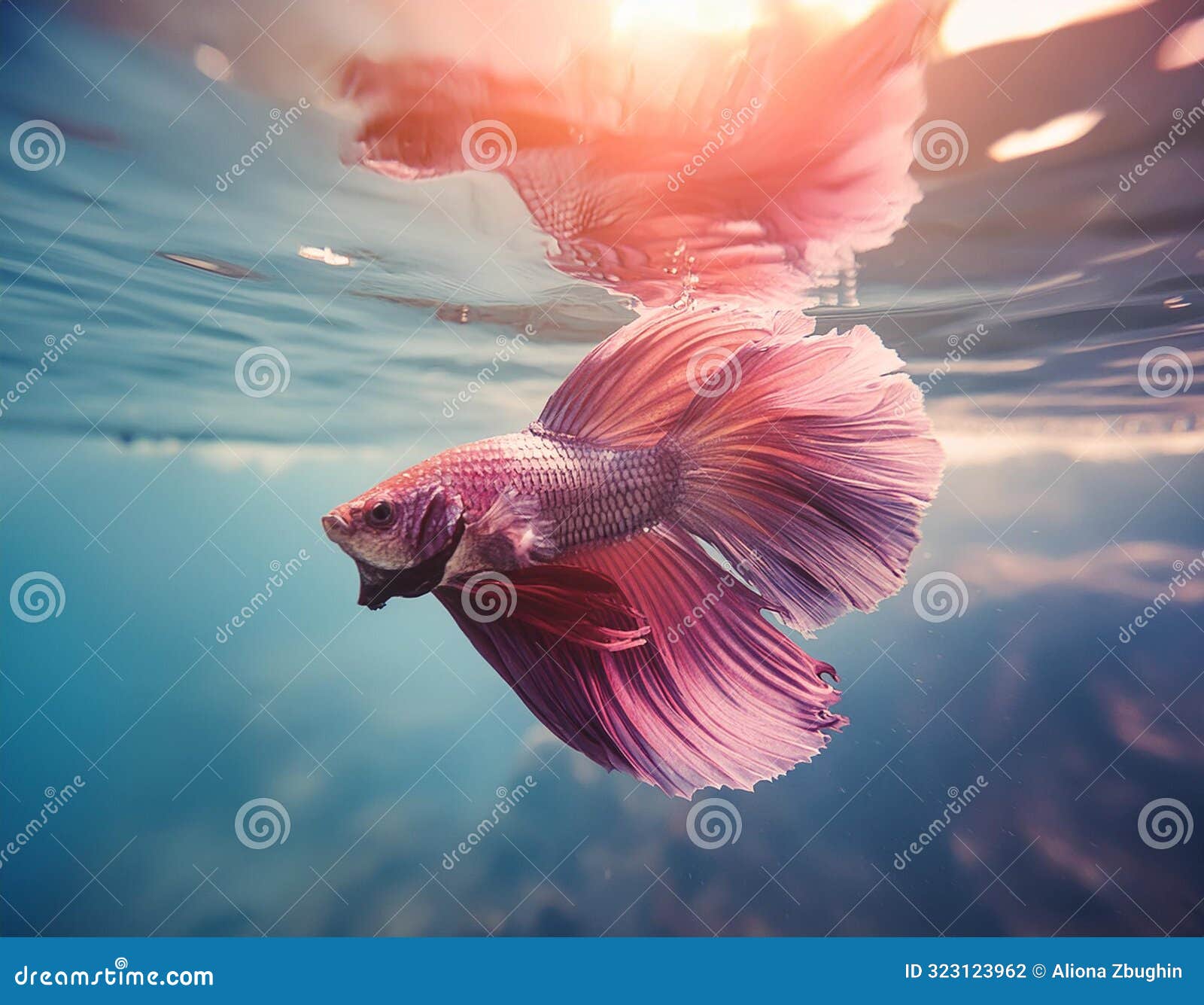 A Betta Fish in the Water with a Gorgeous Light Above the Surface Stock ...