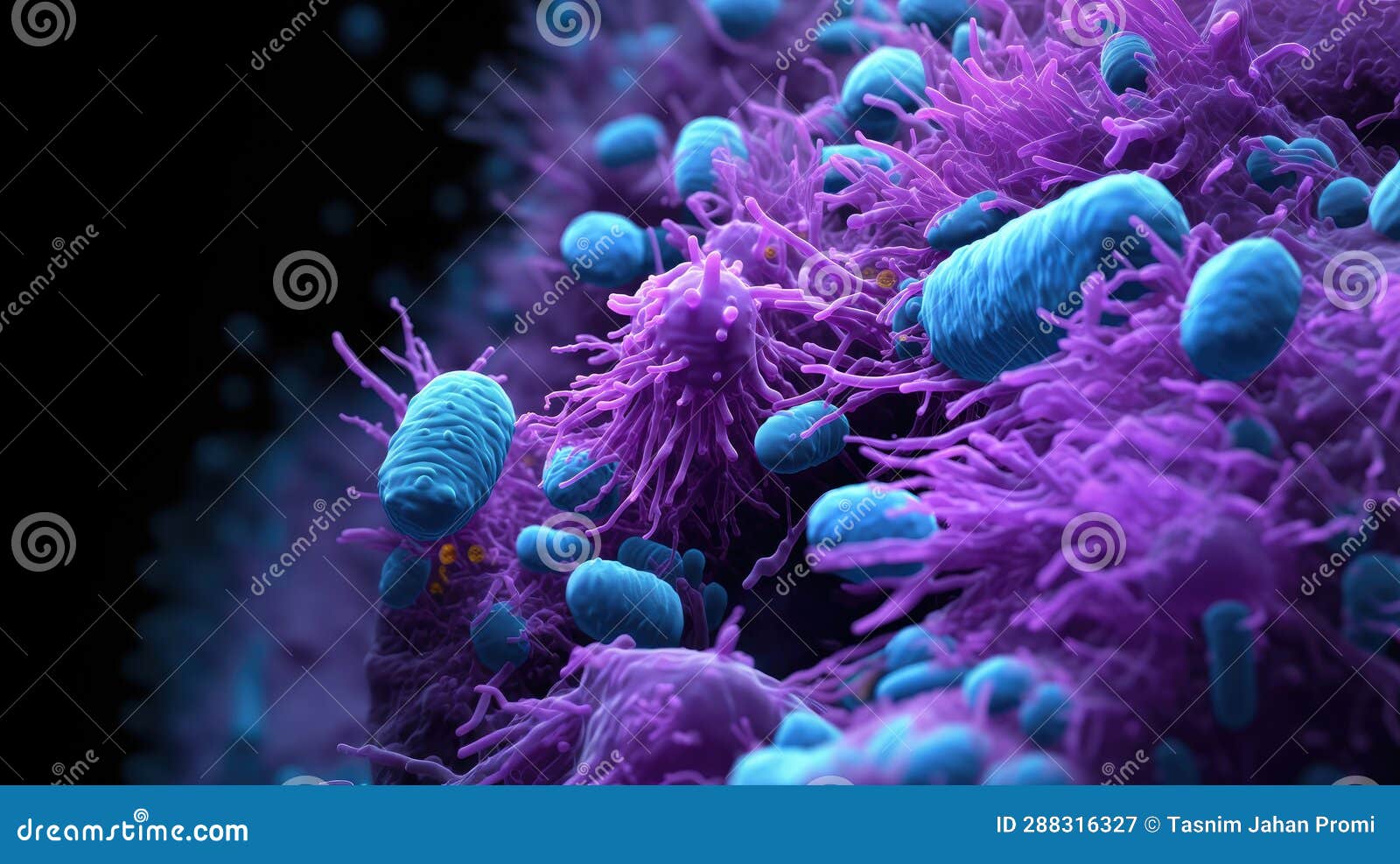 Mesmerizing Microscopic View, Irregular Shaped Blue and Pink Bacteria ...
