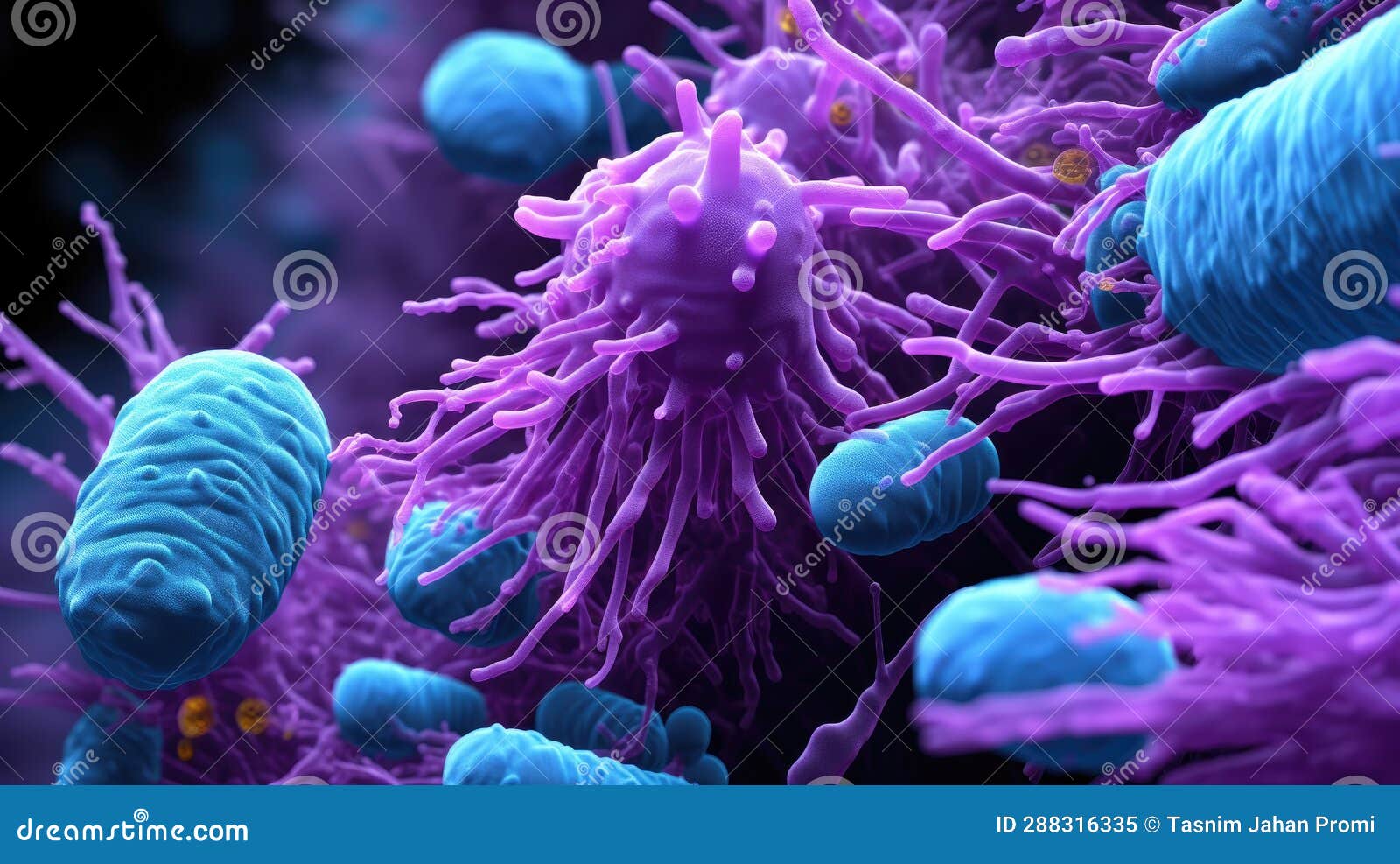 Mesmerizing Microscopic View, Irregular Shaped Blue and Pink Bacteria ...