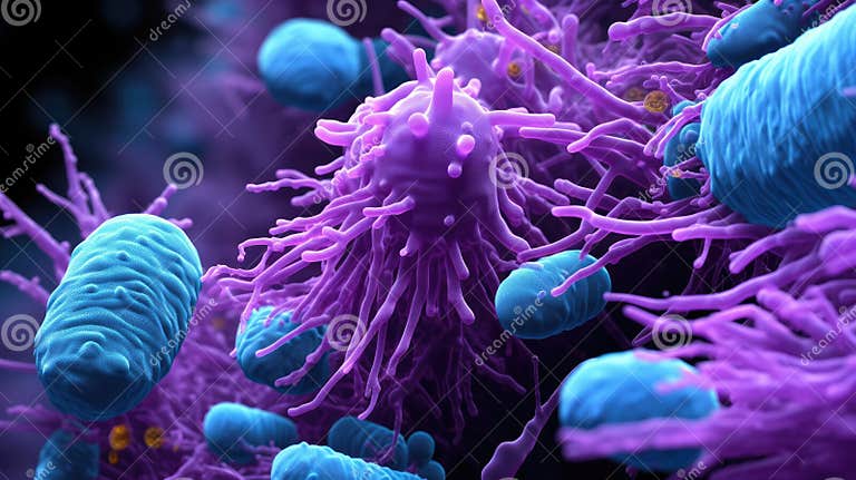 Mesmerizing Microscopic View, Irregular Shaped Blue and Pink Bacteria ...