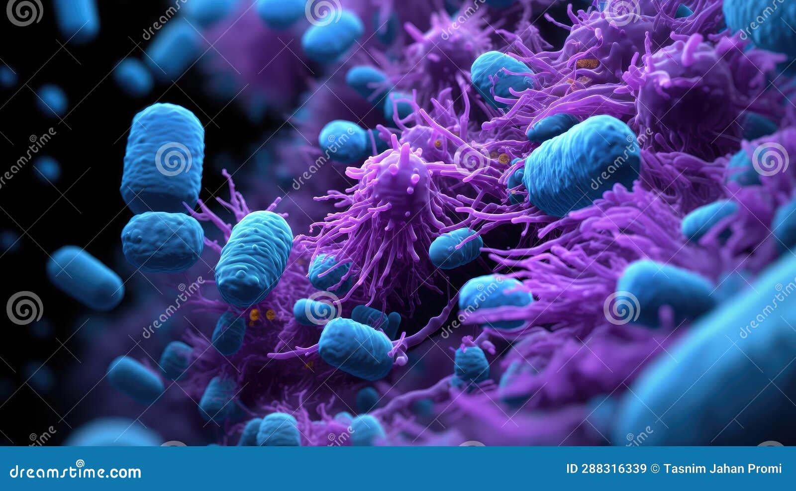 Mesmerizing Microscopic View, Irregular Shaped Blue and Pink Bacteria ...