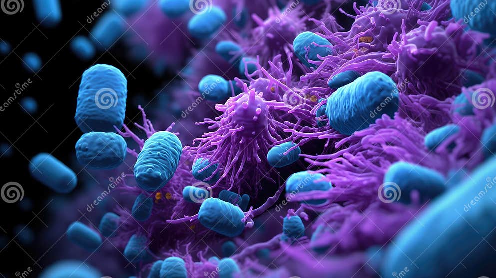 Mesmerizing Microscopic View, Irregular Shaped Blue and Pink Bacteria ...
