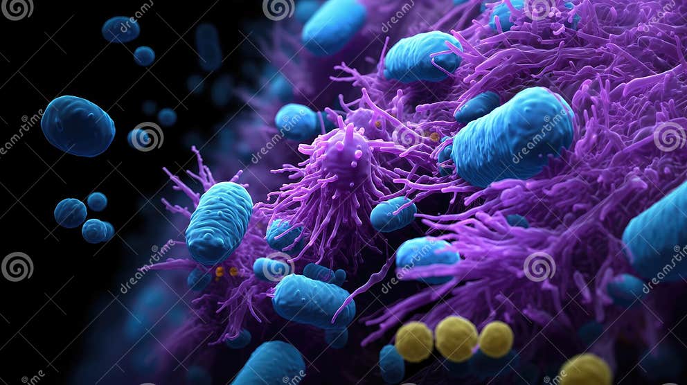 Mesmerizing Microscopic View, Irregular Shaped Blue and Pink Bacteria ...