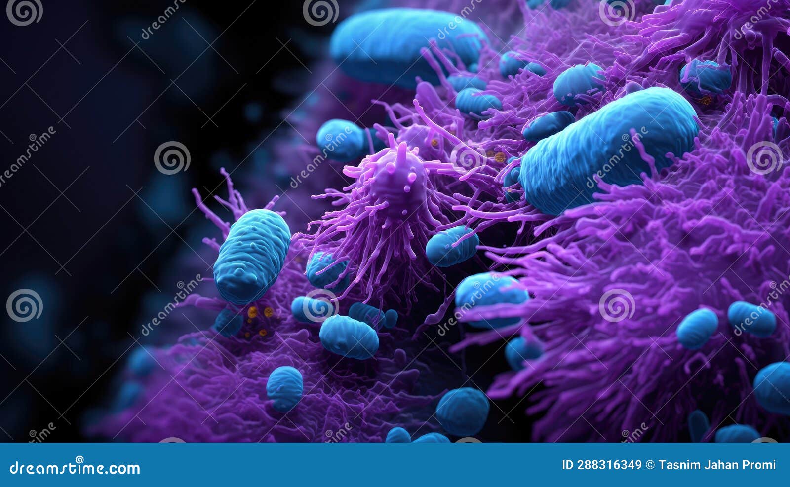 Mesmerizing Microscopic View, Irregular Shaped Blue and Pink Bacteria ...