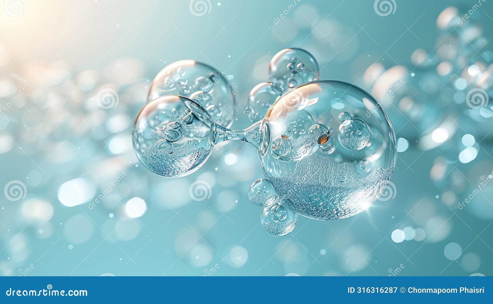 3D Illustration of a Water Molecule Model, with a Blue Background Stock ...