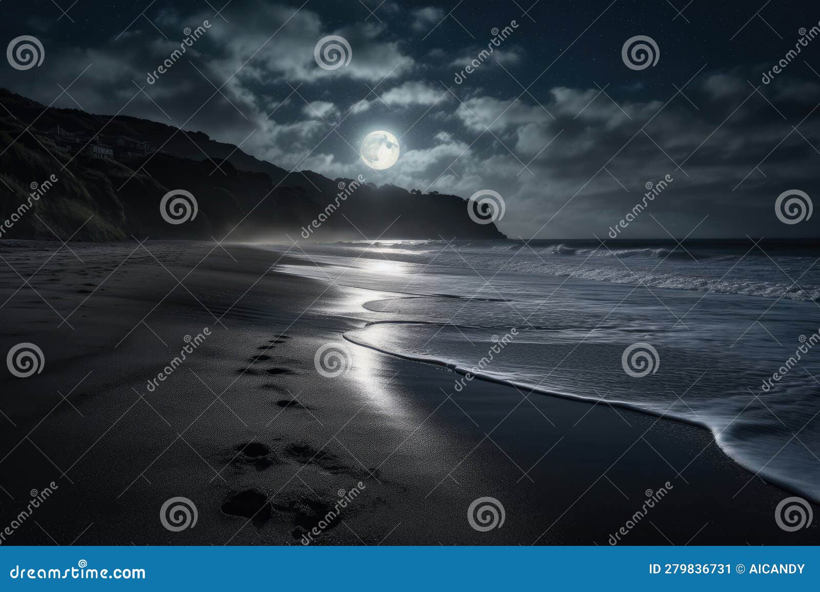 Mesmerizing Moonlit Waves Magical Landscape of a Moonlit Beach with ...