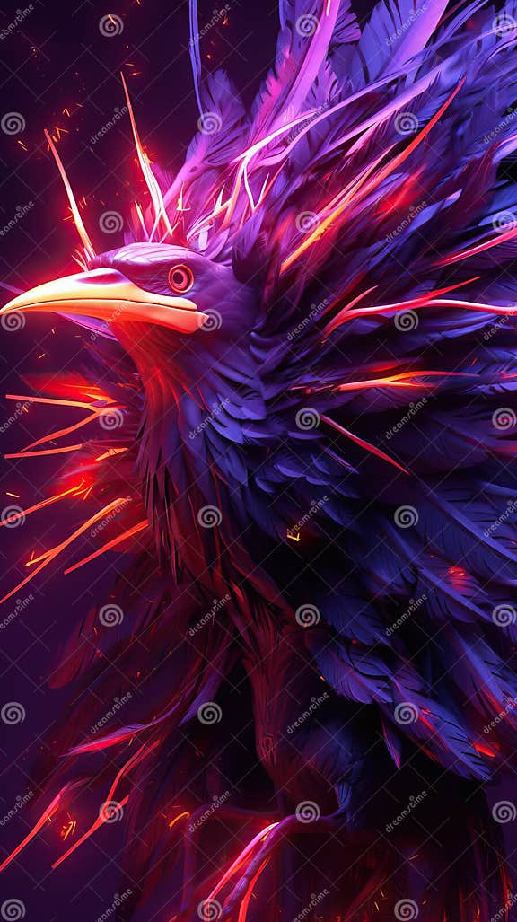 Mesmerizing Neon Chaos Crow in Dynamic Composition with Dramatic Lighting. Generative AI Stock ...